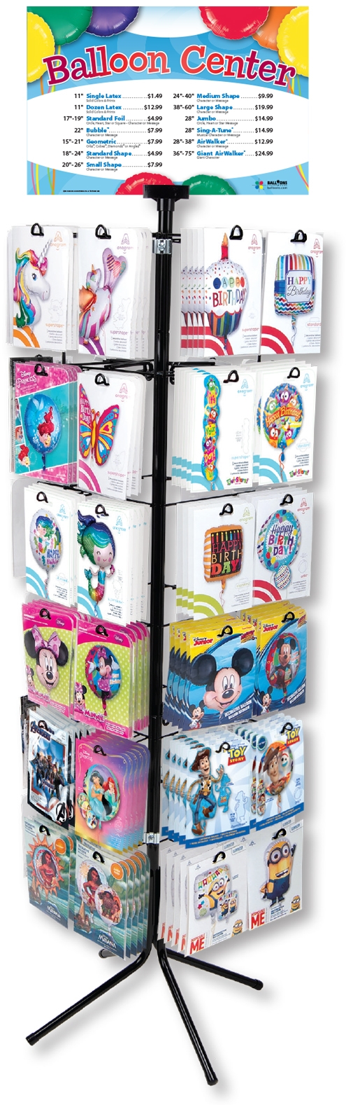 20 x 20 x 72 Inch 48-Peg Floor Spinner Display - Balloons.com