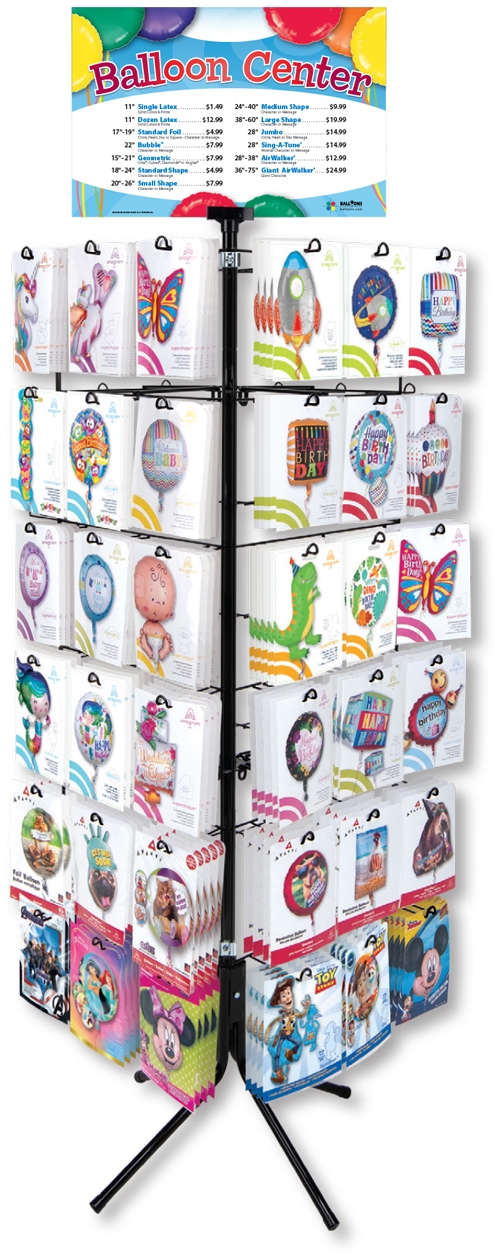 26 x 26 x 72 Inch 72-Peg Floor Spinner Display - Balloons.com