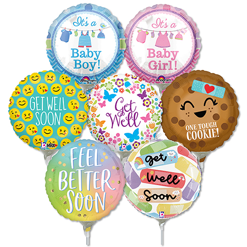 9 Inch Get Well & Baby Pre-Inflated Mini Stick Balloons ProfitPak 30pk ...