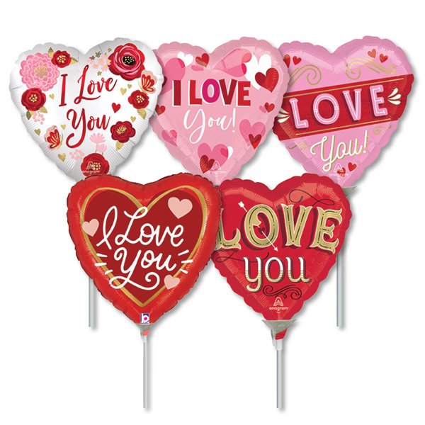 9 Inch Love Pre Inflated Mini Stick Balloons Profitpak 30pk