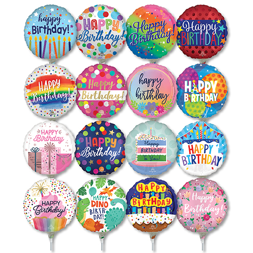 9 Inch Birthday Pre-Inflated Mini Stick Balloons ProfitPak 30pk ...