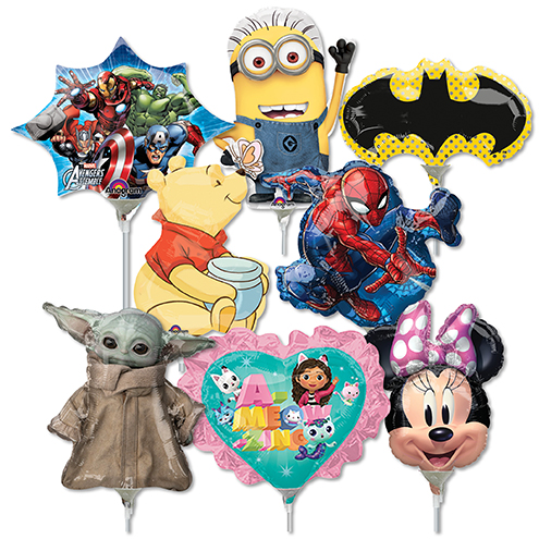 14 Inch Character Assortment Pre-Inflated Minishape Stick Balloons ...