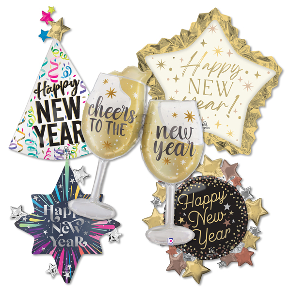 Helium Shape New Year Assortment 25pk - Balloons.com