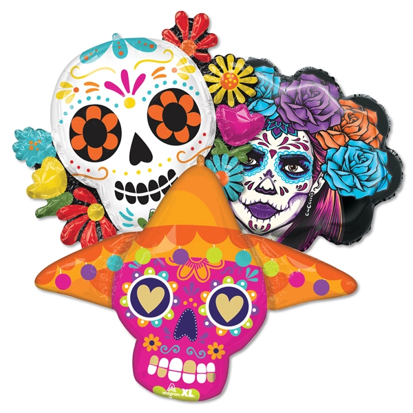 Helium Shape Day of the Dead Balloon Assortment 15pk - Balloons.com