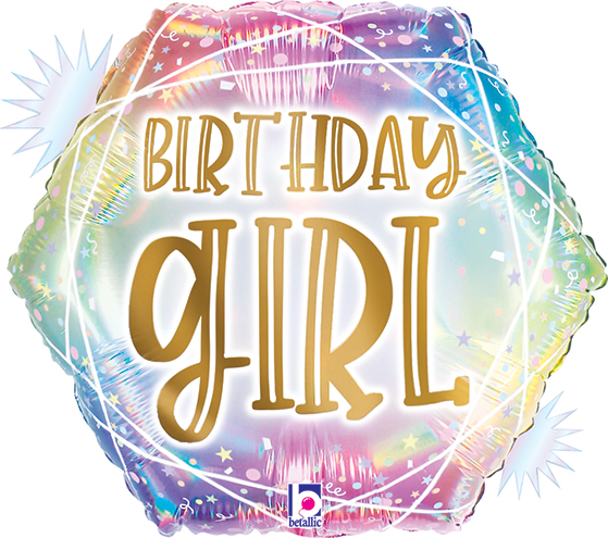 Std Birthday Girl Opal Pastel Geo Holographic Balloon - Balloons.com