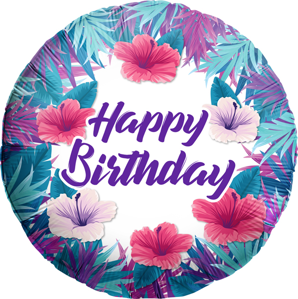 Std Birthday Tropical Hibiscus Balloon - Balloons.com