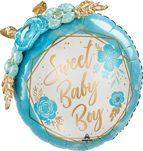 36" Baby Boy Floral Geo Balloon - Balloons.com