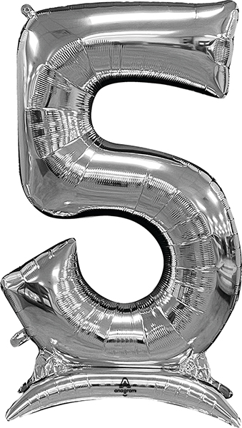 50 Inch Silver Stand-Up Numberz "5" Air-Fill Balloon - Balloons.com