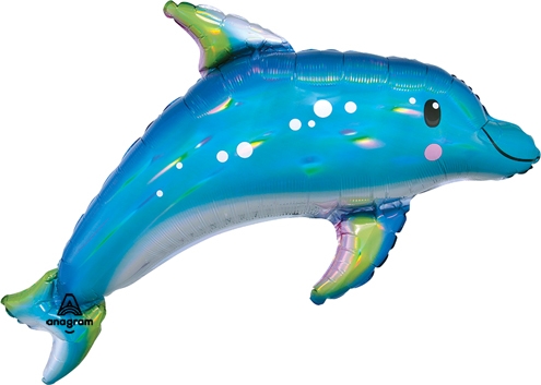 29 Inch Iridescent Blue Holographic Dolphin Balloon - Balloons.com