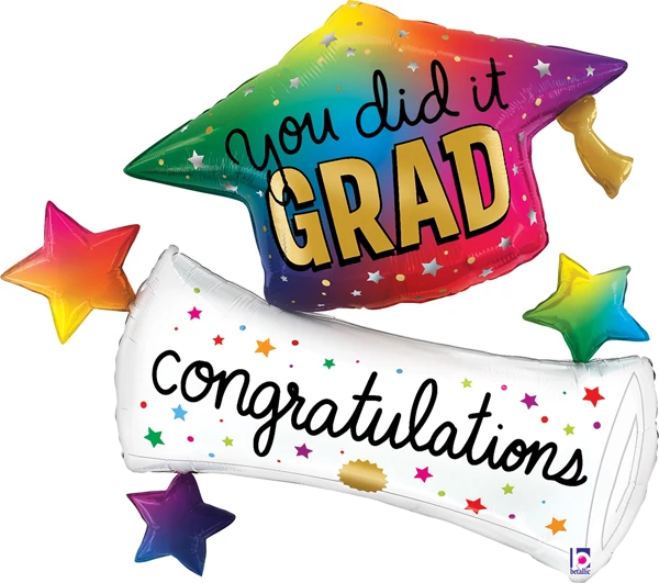 35" Graduation Rainbow Cap & Diploma Balloon - Balloons.com