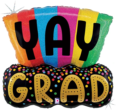 31" Graduation Colorful Yay Grad Holographic Balloon - Balloons.com