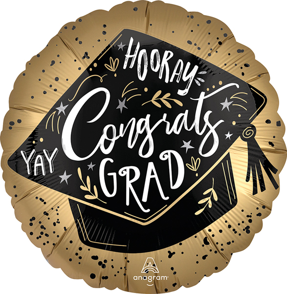 22 Inch Congrats Grad Caps & Triangles Bubble Balloon - Balloons.com