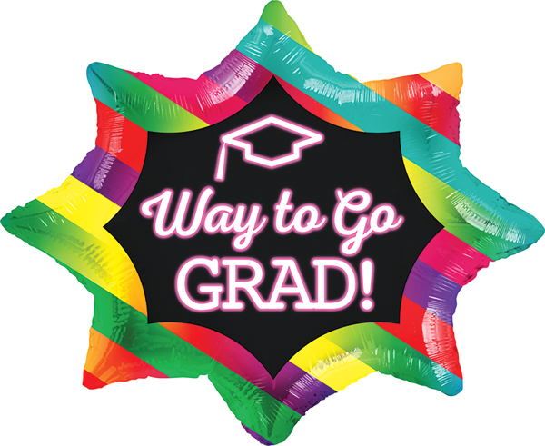 28 Inch Way to Go Grad! Neon & Stripes Balloon - Balloons.com