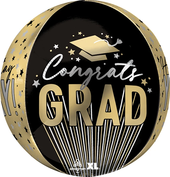 16 Inch Orbz Graduation Stripes on Stripes Balloon - Balloons.com